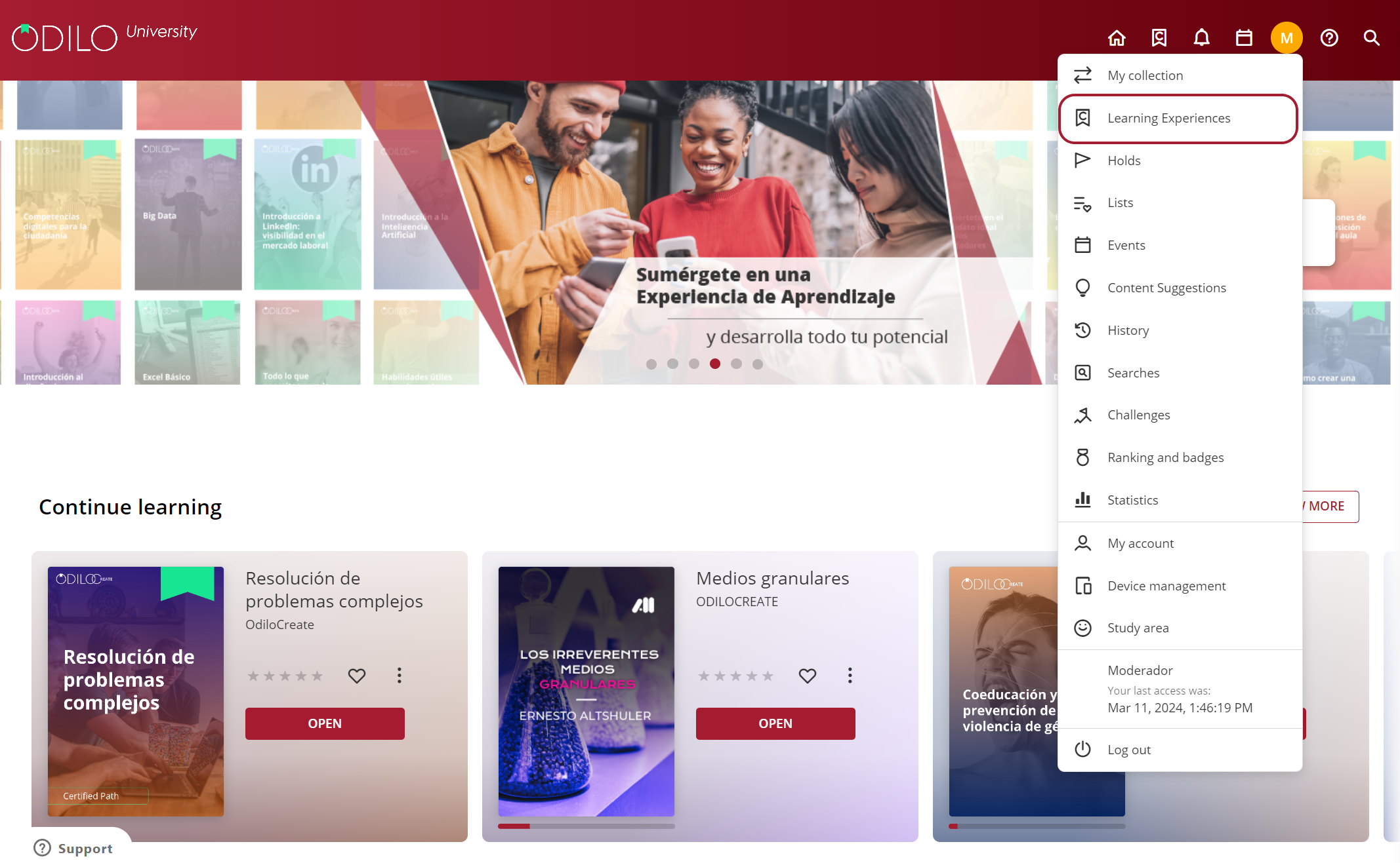 Find your active Learning Experiences – ODILO Help Center