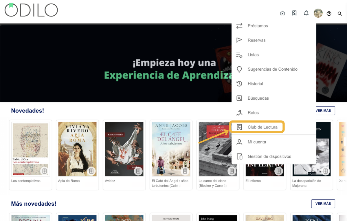 Acceder a Clubes de lectura privados – ODILO Help Center